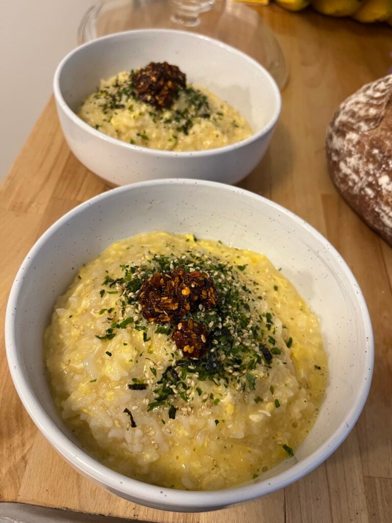 Easy Okayu with Egg (Japanese Rice Porridge) | Sudachi