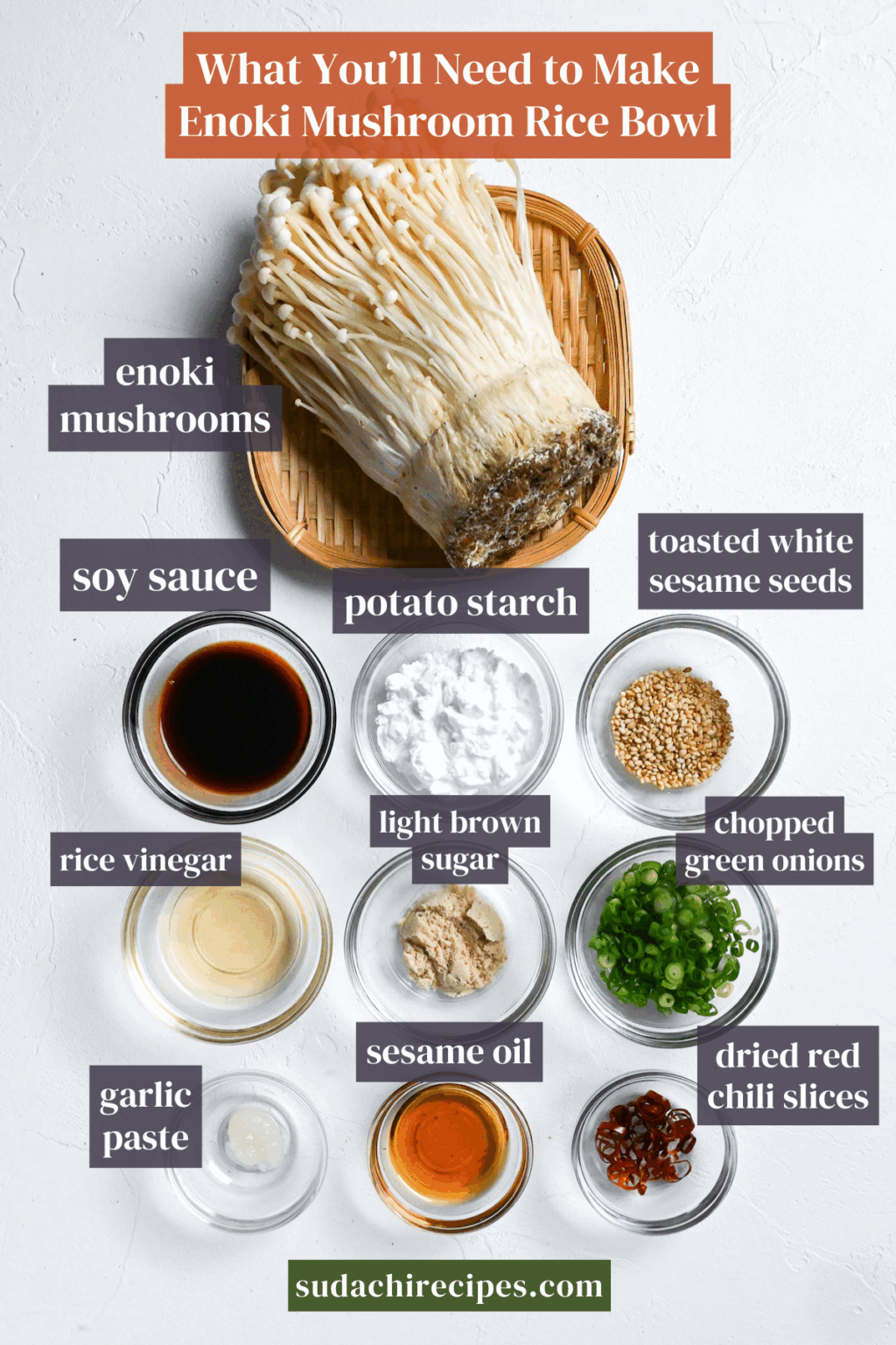 Crispy Pan-Fried Enoki Mushroom Rice Bowl | Sudachi
