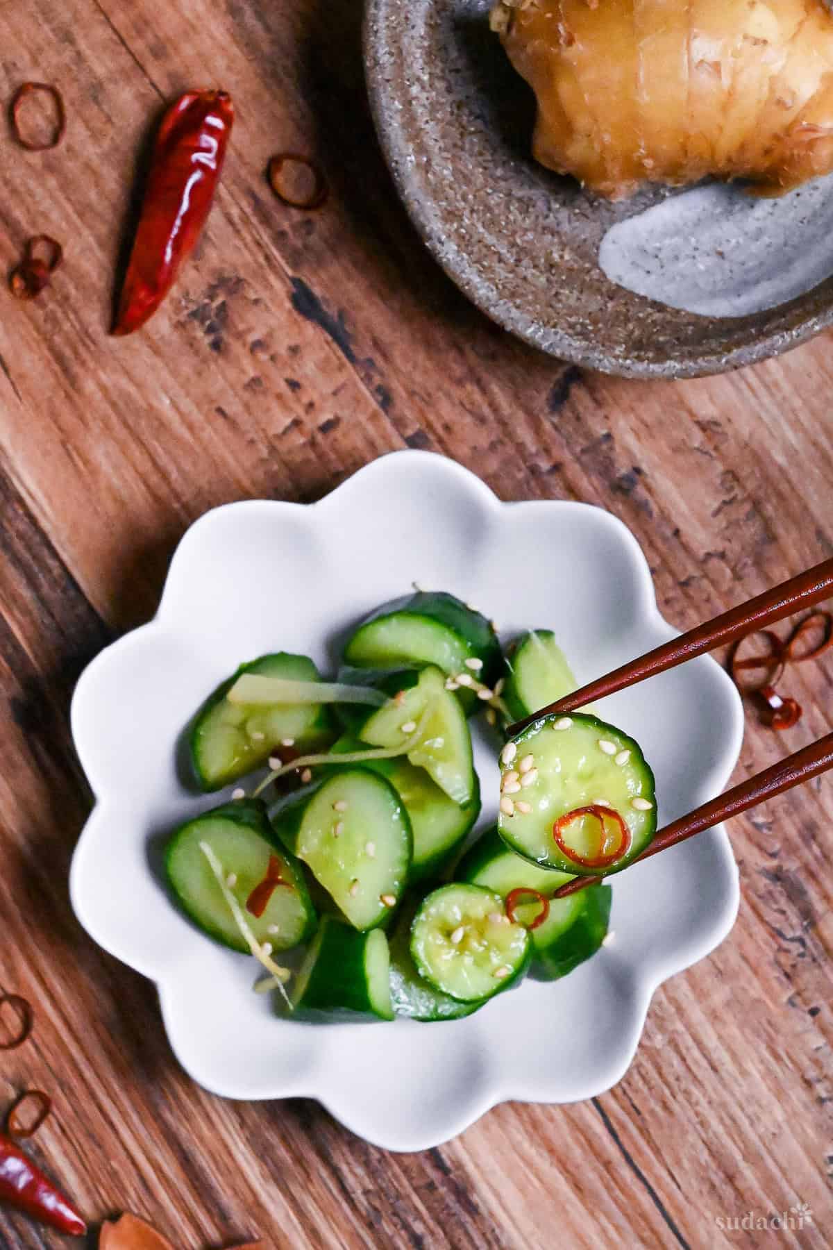 Cucumber Tsukemono with Ginger (Japanese Pickled Cucumber) | Sudachi