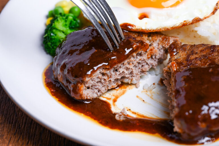 Japanese Hamburger Steak with Egg and Rice (Hambagu) | Sudachi